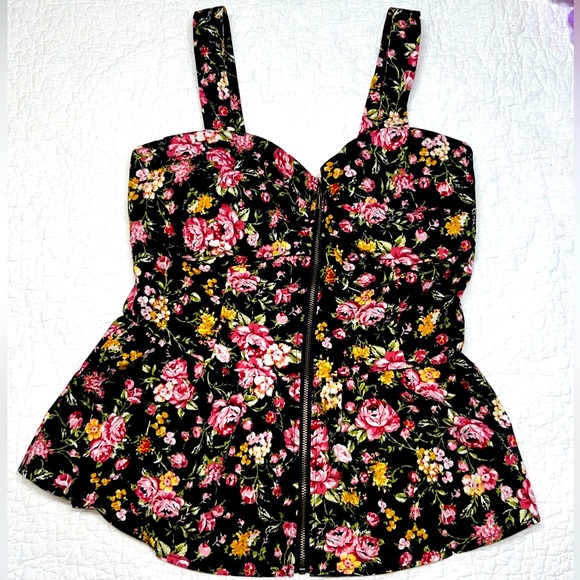 Active USA | Tops | Active Usa Womens Black Floral Bodycon Full Zip ...